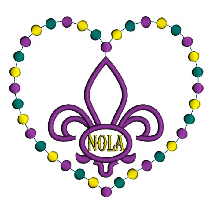 Mardi Gras Heart Shaped NOLA Fleur de lis Applique Machine Embroidery ...