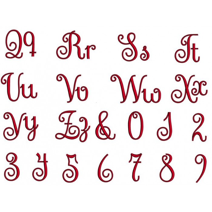 Sevile Font Machine Embroidery Script Upper and Lower Case 1 2 3 inches