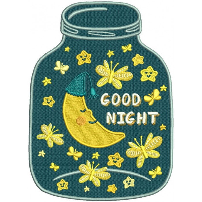Good Night Mason Jar Filled Machine Embroidery Design Digitized Pattern