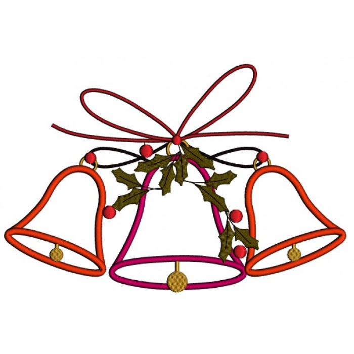 Three Christmas Bells With Ribbon Applique Machine Embroidery Design ...