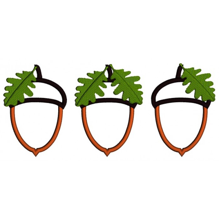 Three Acorn Fall Applique Machine Embroidery Design Digitized Pattern