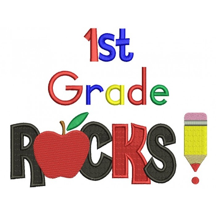 First Grade Rocks School Filled Machine Embroidery Design Digitized Pattern