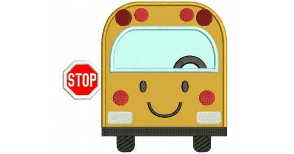 Smiling School Bus Applique Machine Embroidery Design Digitized Pattern