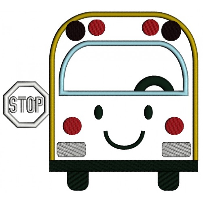 Smiling School Bus Applique Machine Embroidery Design Digitized Pattern