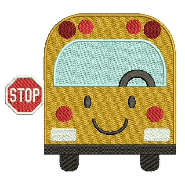 Smiling School Bus Filled Machine Embroidery Design Digitized Pattern