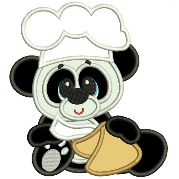 Panda Cook Applique Machine Embroidery Digitized Design Pattern