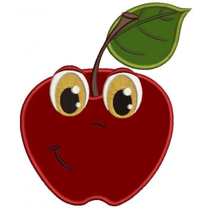 Happy Apple Applique Machine Embroidery Digitized Design Pattern