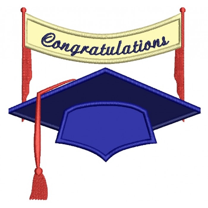 Graduation Cap With Banner Applique Machine Embroidery Digitized Design ...