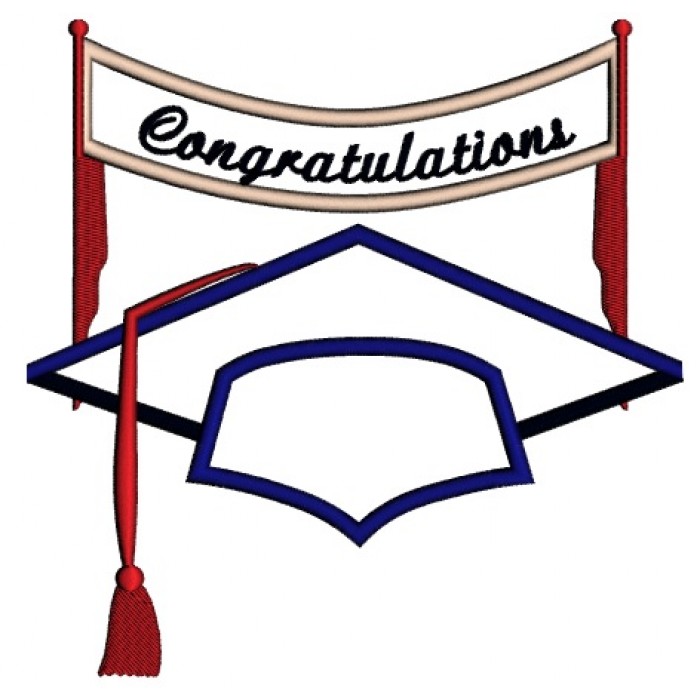 Graduation Cap With Banner Applique Machine Embroidery Digitized Design ...
