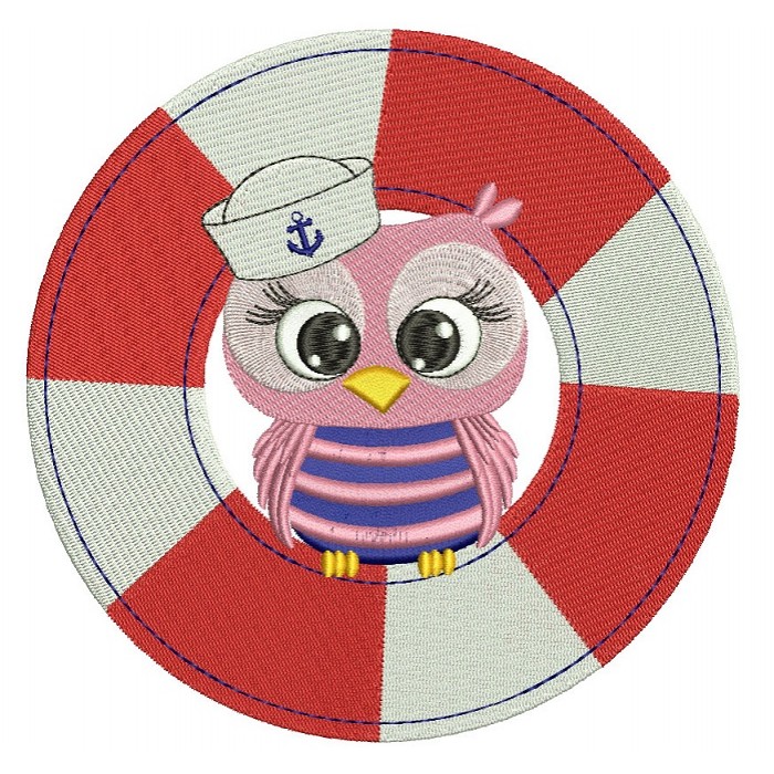 Sailor Owl Marine Filled Machine Embroidery Digitized Design Pattern
