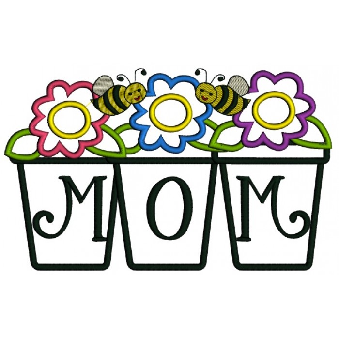 Mom Flower Pot Monogram Applique Machine Embroidery Digitized Design ...