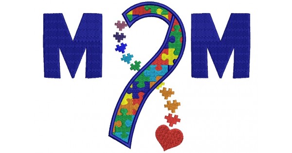 Mom Autism Awareness Ribbon with heart Filled Machine Embroidery ...