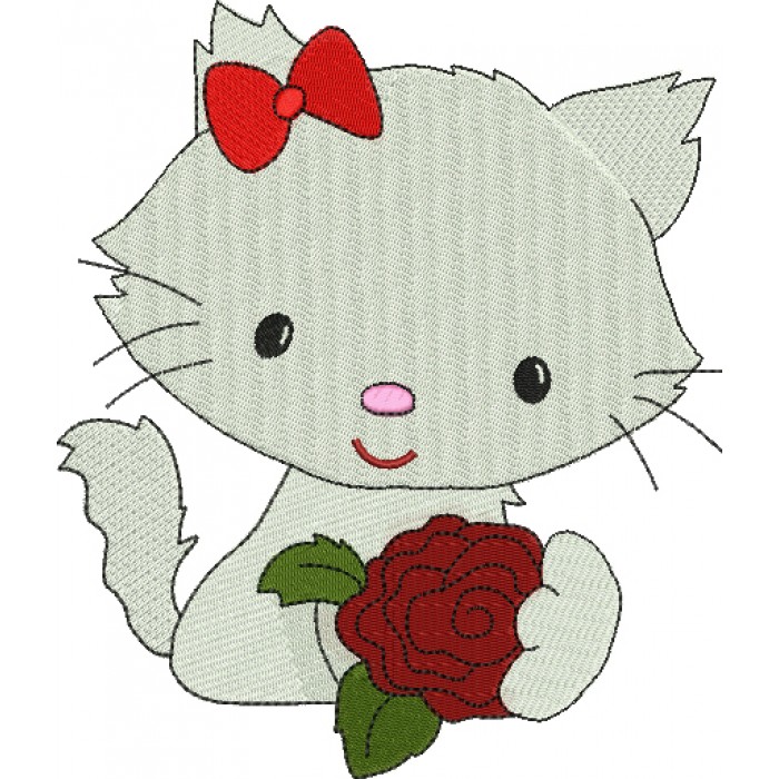 Little Kitten with a Rose Filled Machine Embroidery Digitized Design ...