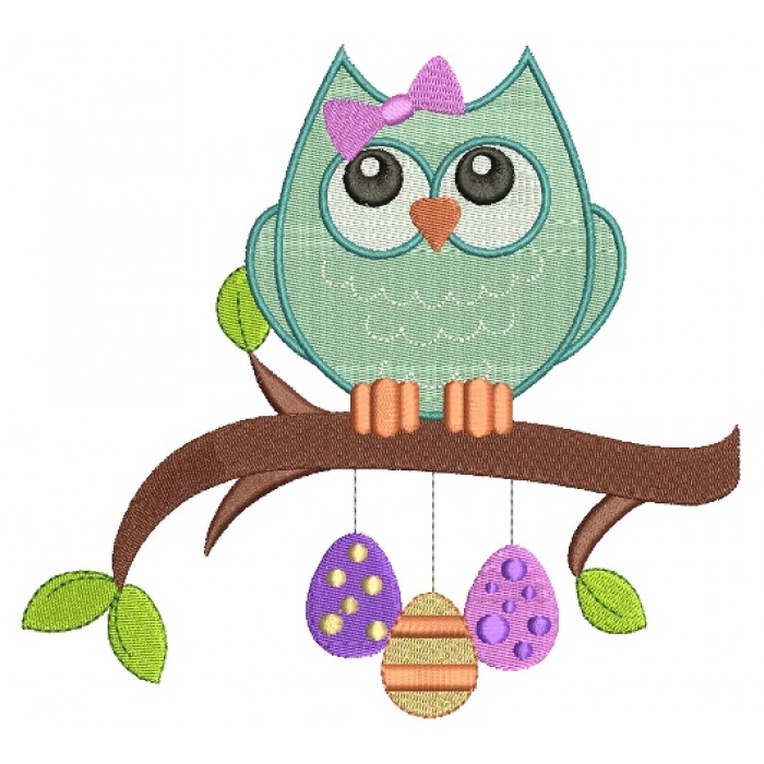 Owl On a Branch Filled Machine Embroidery Digitized Design Pattern