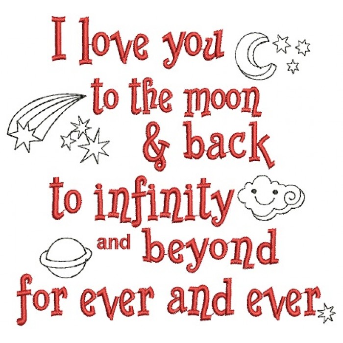 I love you to the moon back Filled Machine Embroidery Digitized Design ...