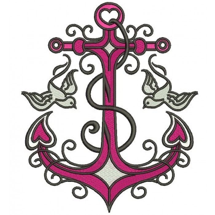 Anchor With Doves Filled Machine Embroidery Digitized Design Pattern