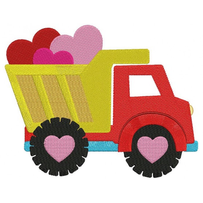 Dump Truck With Hearts Construction Filled Machine Embroidery Digitized ...