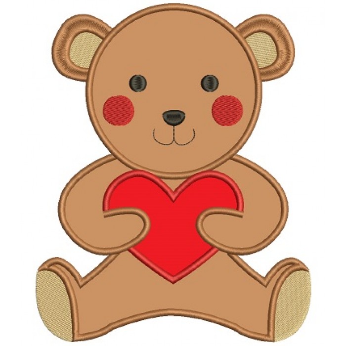 Teddy Bear With Heart Applique Machine Embroidery Digitized Design Pattern