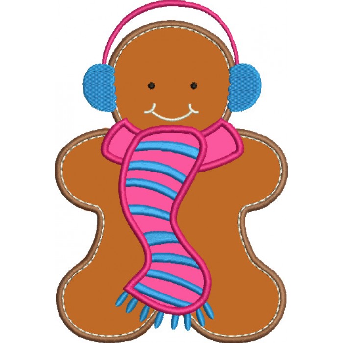 Ginger Bread Man With a Scarf Christmas Applique Machine Embroidery ...