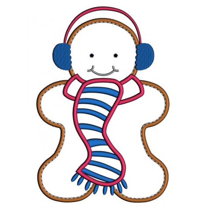 Ginger Bread Man With a Scarf Christmas Applique Machine Embroidery ...