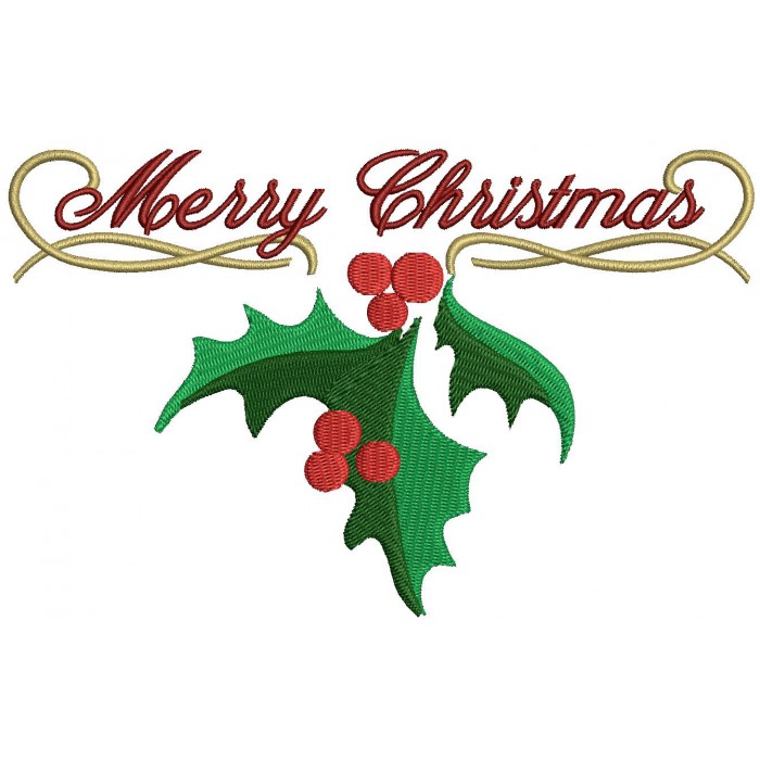 Merry Christmas Leaves Filled Machine Embroidery Digitized Design Pattern