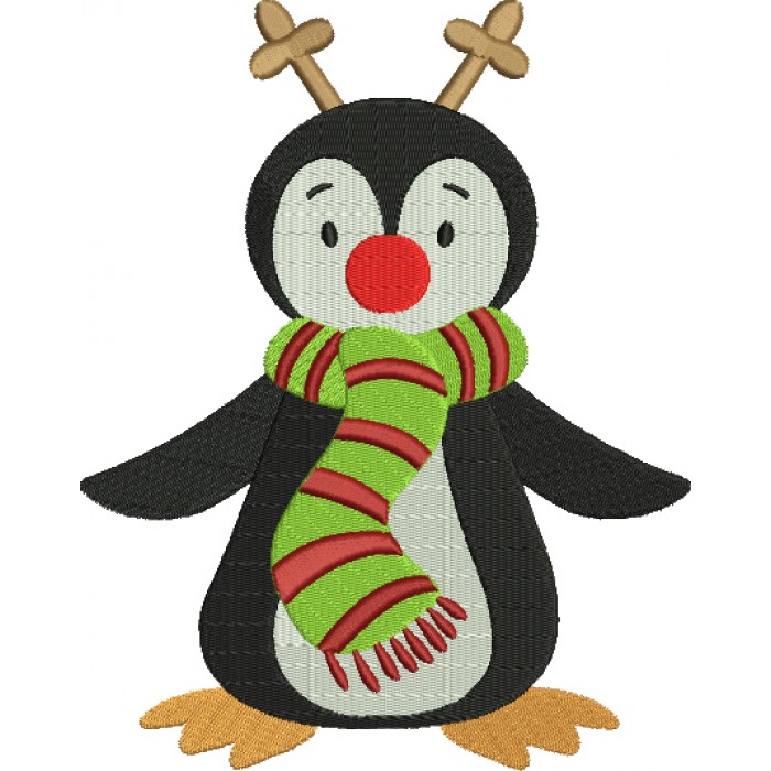 Penguin with a scarf and red nose Christmas Filled Machine Embroidery ...