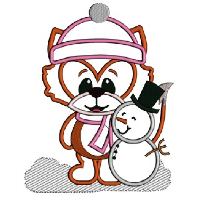 Winter Fox with Snowman Applique Machine Embroidery Digitized Design ...
