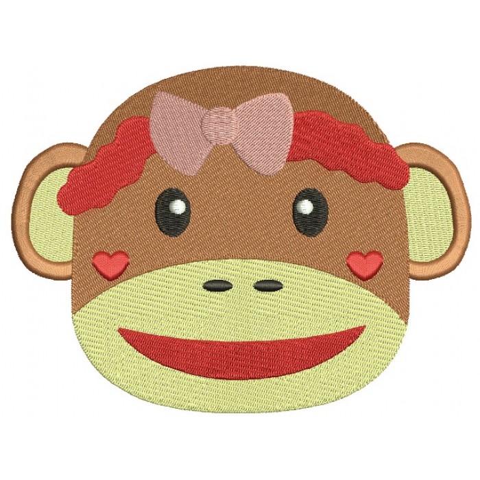 Girl Sock Monkey Head With Bow Filled Machine Embroidery Digitized ...