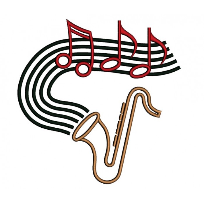 Saxophone Music Applique Machine Embroidery Digitized Design Pattern