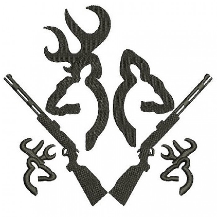 Rifle Buck and Doe with 2 boys Hunting Filled machine embroidery ...